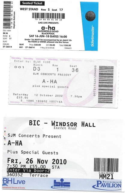 A-HA CONCERT TICKET x 3 Lifeline Tour 2002 Ending On A High Note Tour ...