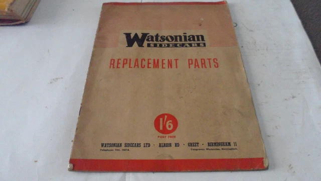 VINTAGE CLASSIC ORIGINAL Rare Watsonian Sidecars Replacement Parts Book ...