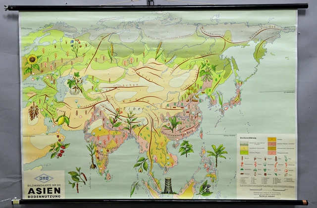 VINTAGE GEOGRAPHICAL WALL Chart Poster Picture Map Asia Climate ...
