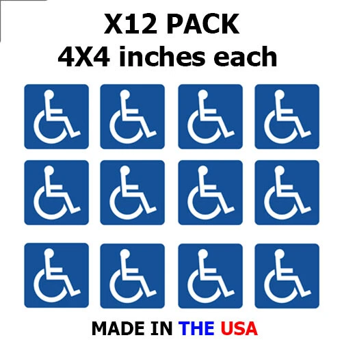 X12 PACK 4X4& Disabled Wheelchair Symbol Blue Handicapped Window Bumper ...