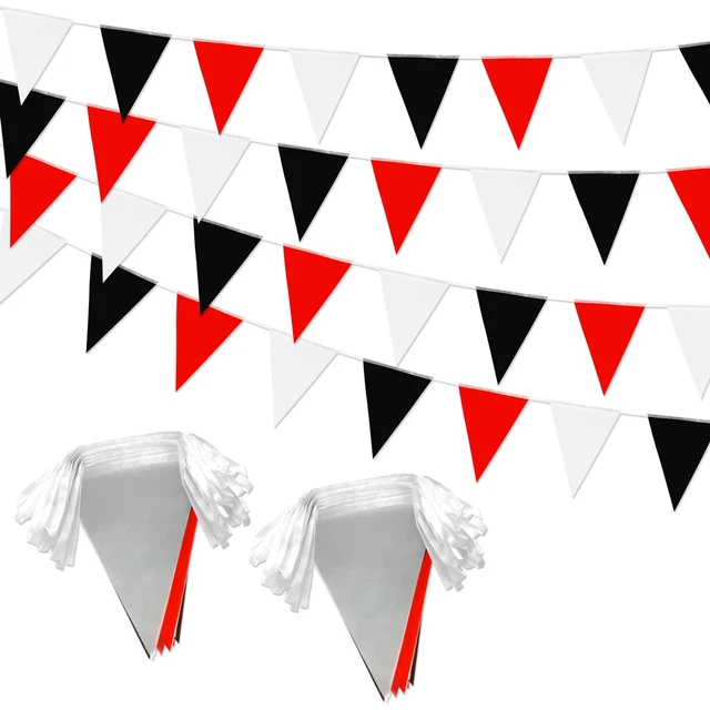 100 FEET RED Black White Pennant Banner Flags String Triangle Bunting ...