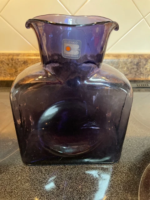 VINTAGE BLENKO PURPLE Violet Glass Double Spout 8” Tall Water Bottle ...