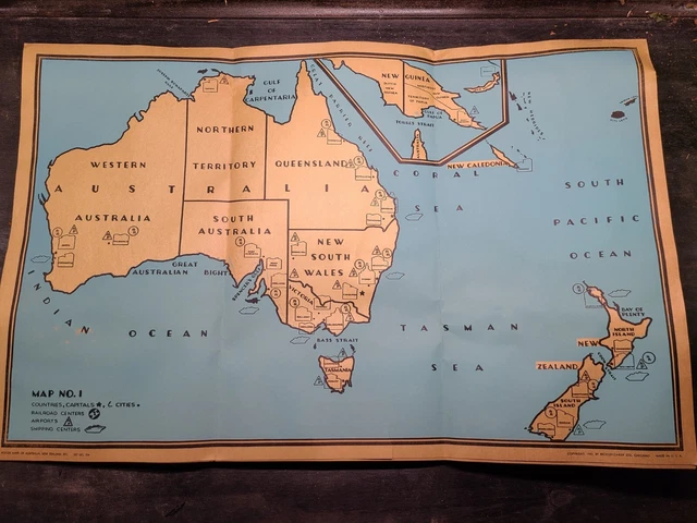 VINTAGE 1940'S MAPS of Australia and New Zealand 28x18 - Set Of Four £8 ...