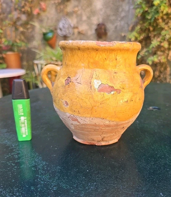 POT À CONFIT, graisse ancien jaune 16 cm Terre Cuite VERNISSÉE EUR 50 ...