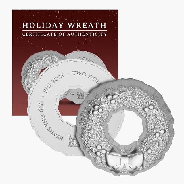 CHRISTMAS WREATH 31G Fine Silver Coin $2 Dollars Fiji 2021 - Limited ...