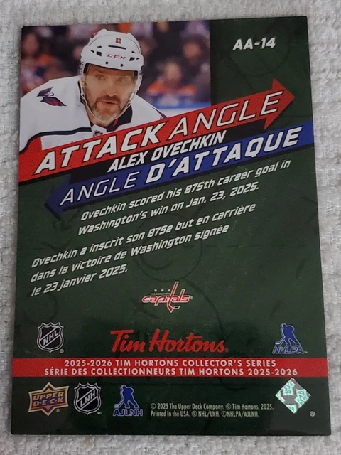 2025/2026 TIM HORTONS "ATTACK ANGLE" ALEX OVECHKIN AA-14 card $10.00 ...