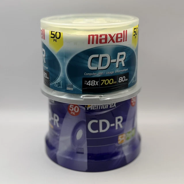 NEW MEMOREX CD-R 50 Pack 52x 700MB 80Min, Maxell CD-R 50 Pack 48x 700MB ...