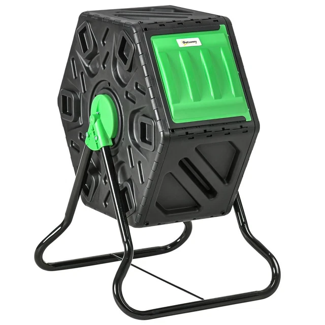 OUTSUNNY 65L GARDEN Compost Bin, Barrel Rotating Composter with Steel ...