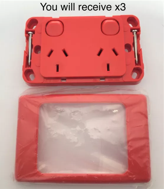 CLIPSAL 2025-RD TWIN SWITCHED Socket Double Power Point 10A 250VAC Red ...