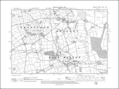 OLD MAP OF Brisley, East Bilney, Stanfield, Norfolk in 1907: 36SE repro ...