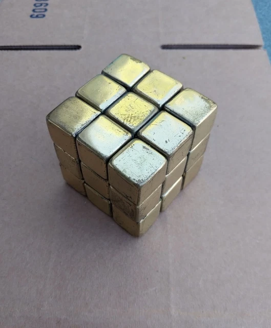 RARE COLLECTIBLE BRASS Rubik's Rubix Cube Metal Art Puzzle Toy MCM ...
