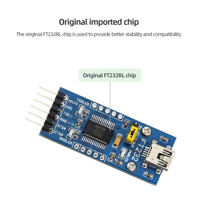 USB TO UART Module TXD/RXD/POWER LED FT232RL Serial Converter 3.3-5V ...