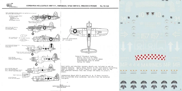 SUPERSCALE DECALS 1/72 F6F-5N Hellcat F4U Corsair VF(N)-90 VMF(N)-533 ...