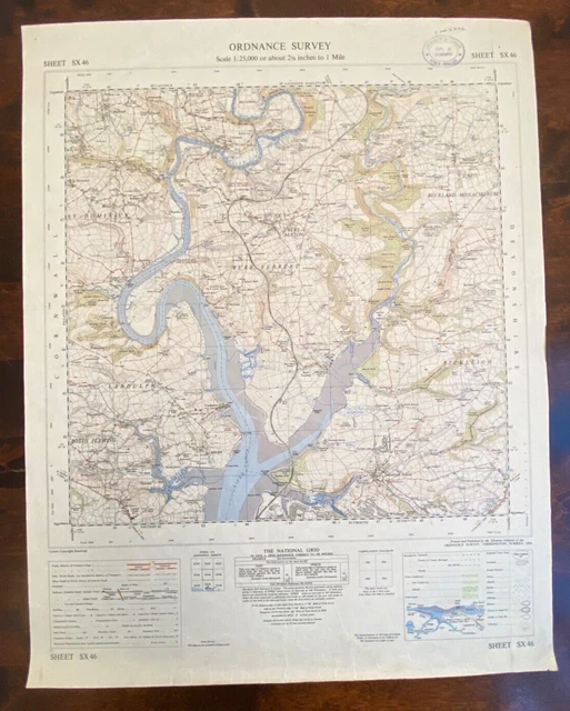 OS MAP LARGE Sheet SX46 DEVON CORNWALL Tamar Boarder 1956 Provisional ...