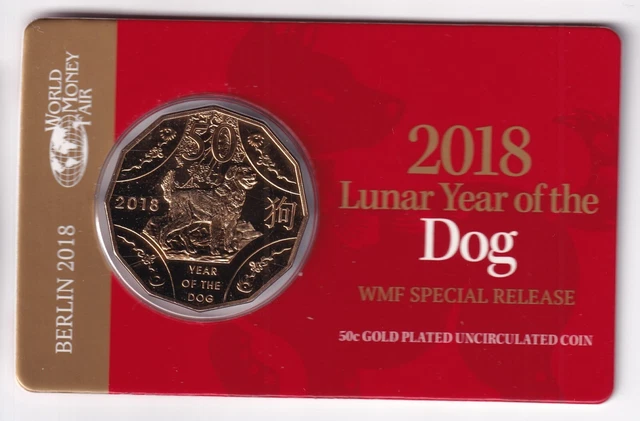 AUSTRALIAN: 2018 50 Cent Lunar Year Of The Dog Gold Plated Coin - Wmf ...