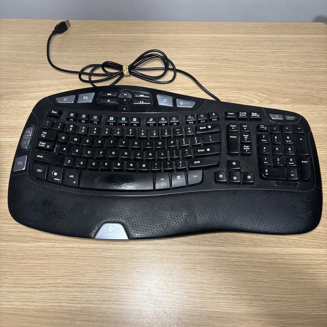LOGITECH WAVE Y-UV90 Corded USB Wired Ergonomic Multimedia Keyboard ...