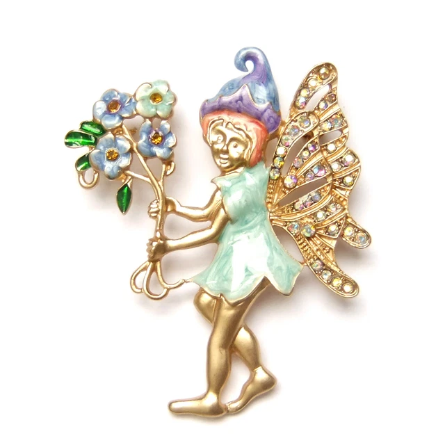 BROOCH SPRITE PIXIE Angel Fairy Flower Blue Purple Fairytale Sparkle ...
