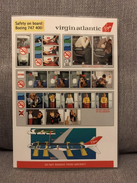 VIRGIN ATLANTIC AIRWAYS Boeing 747-400 1990’s Safety Card £10.00 ...