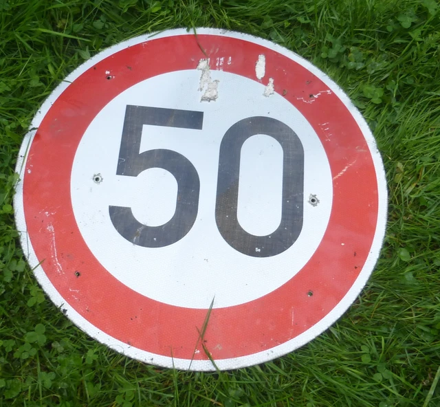 ALTES VERKEHRSSCHILD SCHILD RUND 📢 Verkehrszeichen 50 fünfzig Alu ...