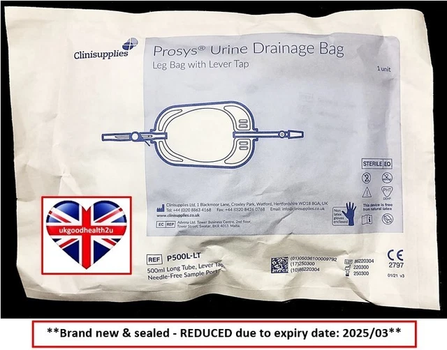 REDUCED: 2025 EXPIRY Prosys 500ml Urine Drainage Leg Bag P500L-LT (x1 ...