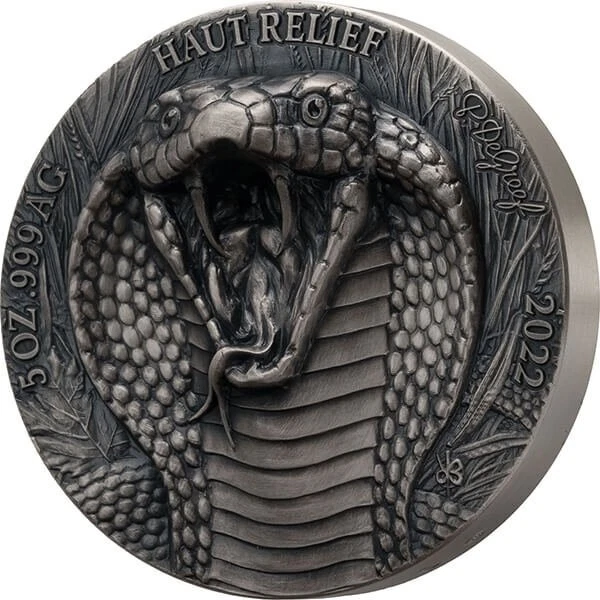 KING COBRA BIG Five Asia 5 Oz Silver Coin 5000 Francs Ivory Coast 2022 ...