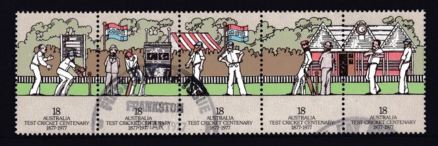 1977 CENTENARY TEST Cricket Strip 5 Decimal Stamps Cds Fdi Frankston ...