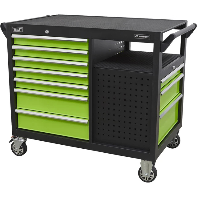 HEAVY DUTY 10 Drawer Mobile Workstation Trolley - 2 x Open Shelves - 5 ...