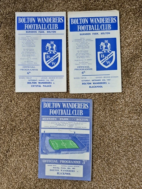 3 BOLTON WANDERERS Home Programmes 1960S £2.21 - PicClick UK