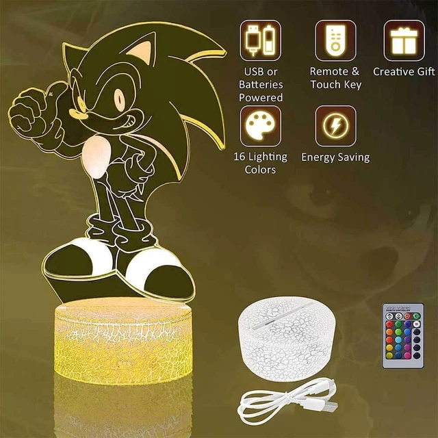3D LED NIGHT Light Sonic The Hedgehog Illusion Lamp Bedside Table Desk ...