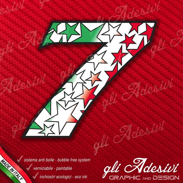 ADESIVO STICKERS NUMERO 7 moto auto cross STAR Verde Bianco Rosso ...