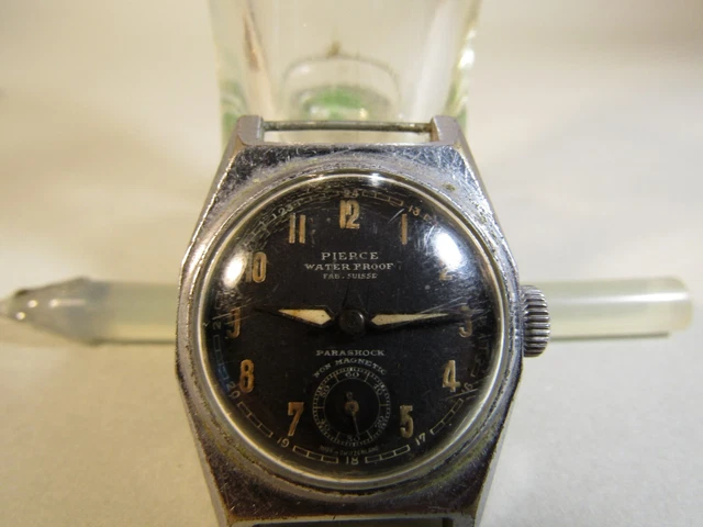 VINTAGE WW2 PIERCE Fab Suisse Stainless Steel Parashock Mens Watch 1940 ...