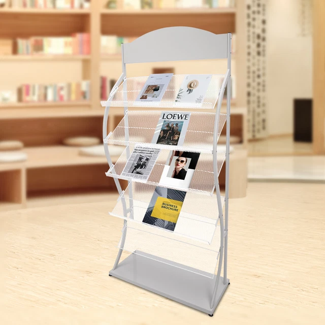 5-LAYER STANDING MAGAZINE Rack Office Brochure Comic Display Organizer ...