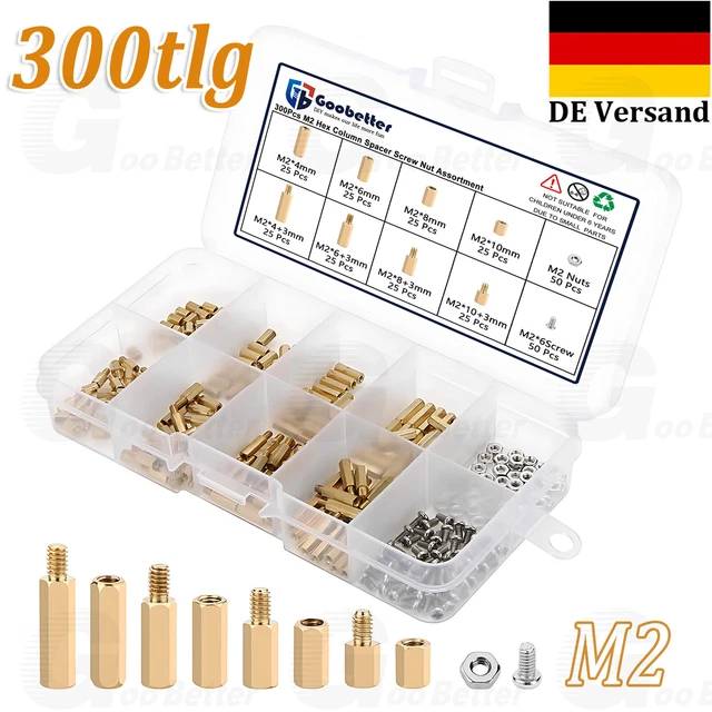 300TLG M2 ABSTANDSHALTER Distanzbolzen Hex Messing Schrauben Muttern ...
