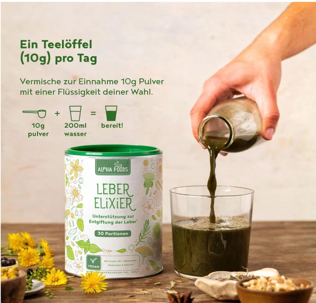 LEBER KOMPLEX ELIXIER 2.0 Pulver 300g–Vegan–Mit Mariendistel,Löwenzahn ...