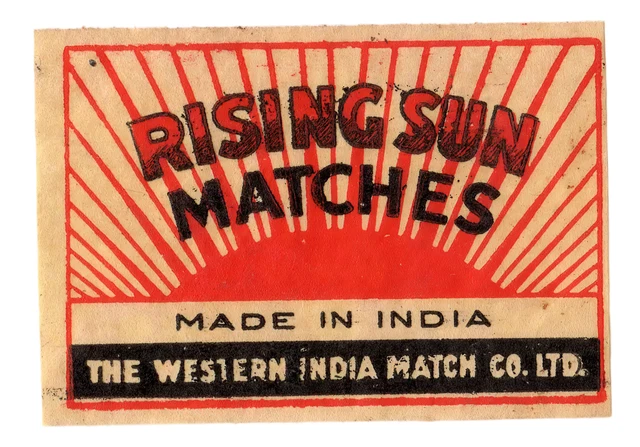 RARE VINTAGE INDIAN Matchbox Label – Rising Sun Matches £5.00 - PicClick UK