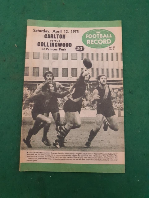 VFL FOOTBALL RECORD, Carlton v Collingwood, April 12, 1975 $10.00 ...