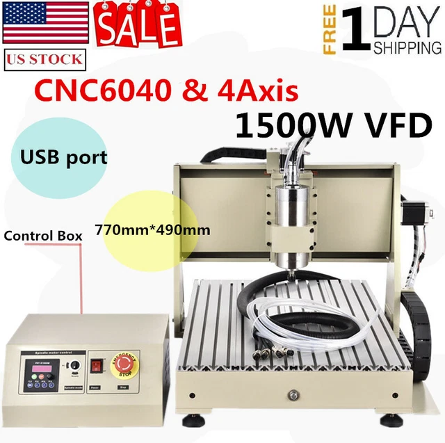1500W USB VFD 4Axis CNC 6040 Router Engraver Milling/Drilling Machine ...