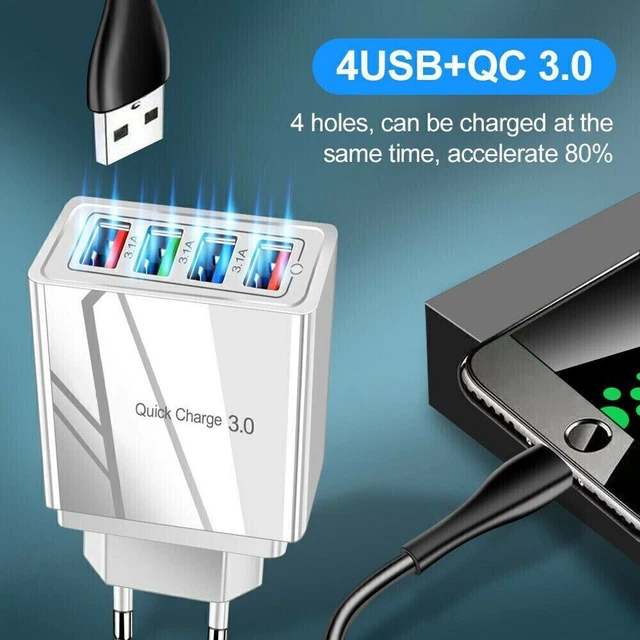 PORT USB 5V-3A, adaptateur d'alimentation, prise de chargeur rapide 4x ...