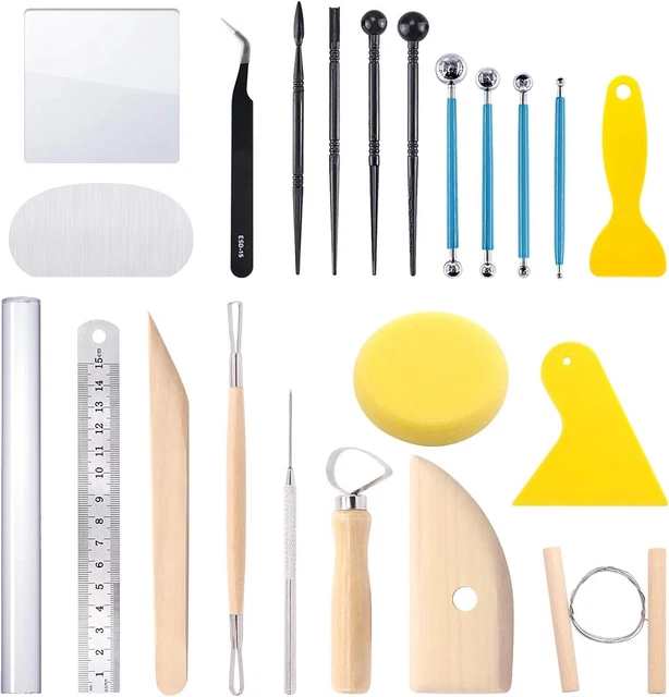 22-PIECE MODELING Clay Tool Set with Dual-Ended Ball Stylus & Scarper ...