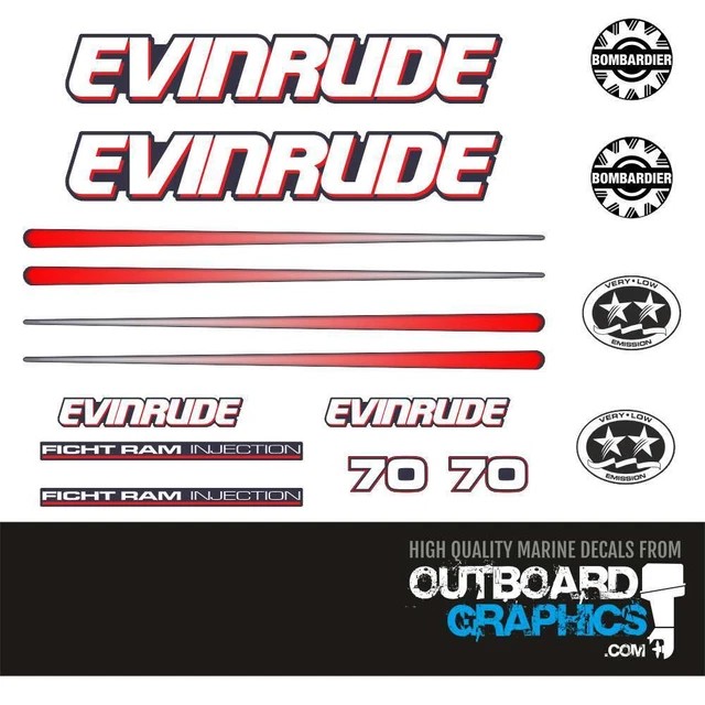 EVINRUDE 70HP FICHT outboard engine decals/sticker kit $51.02 - PicClick