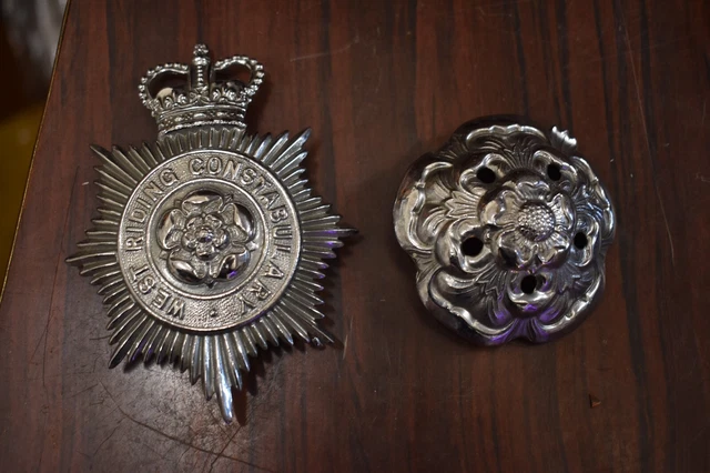 VINTAGE WEST Riding Constabulary Police Helmet Badge And Rose Top £20. ...