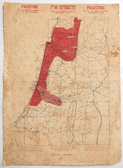 1937 MAP OF Palestine According Peel Commission Partition Plan Jewish ...