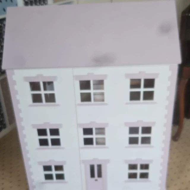 HAND-PAINTED WOODEN DOLL’S House 4-Storey 8 Rooms Furnished White/Pink ...