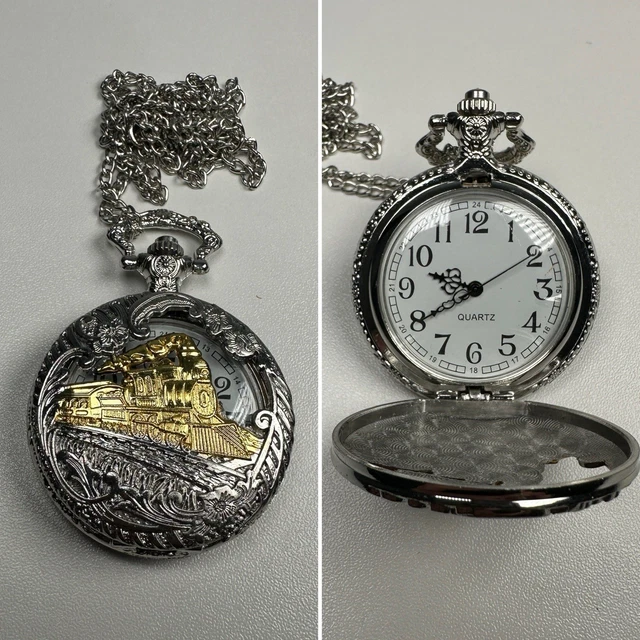 VINTAGE QUARTZ POCKET Watch Steam Train Locomotive Steam Punk With ...