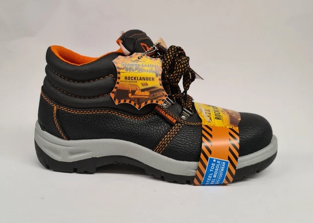 BRAND NEW ROCKLANDER Mens Work Boots Steel Toe Cap And Mid Sole Leather ...