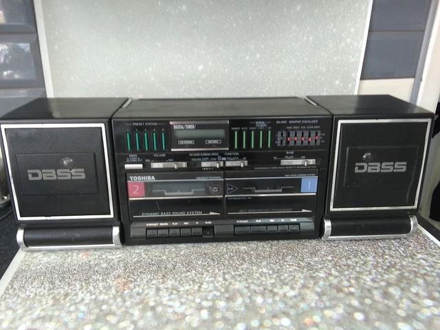 TOSHIBA RT-7077 VINTAGE 1980s radio cassette double tape boom box ...