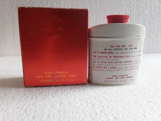 VINTAGE AVON MENS talcum powder tinned boxed spicy £9.99 - PicClick UK