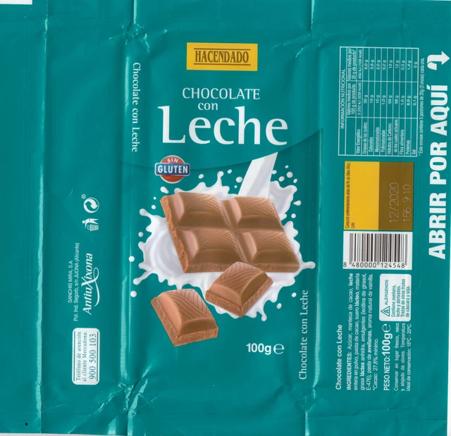 PLASTIC CHOCOLATE WRAPPER / Schokoladenpapier - Hacendado Milk; 100g ...
