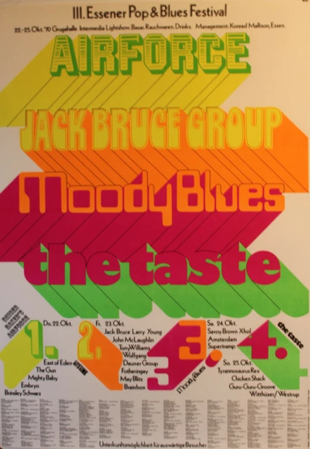 III. ESSENER POP & Blues Festival, 1970, Poster, Plakat, Concert, Taste ...