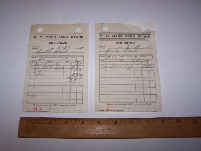 1955 C.H. HARR FEED STORE Invoice Receipts CORY INDIANA $15.00 - PicClick